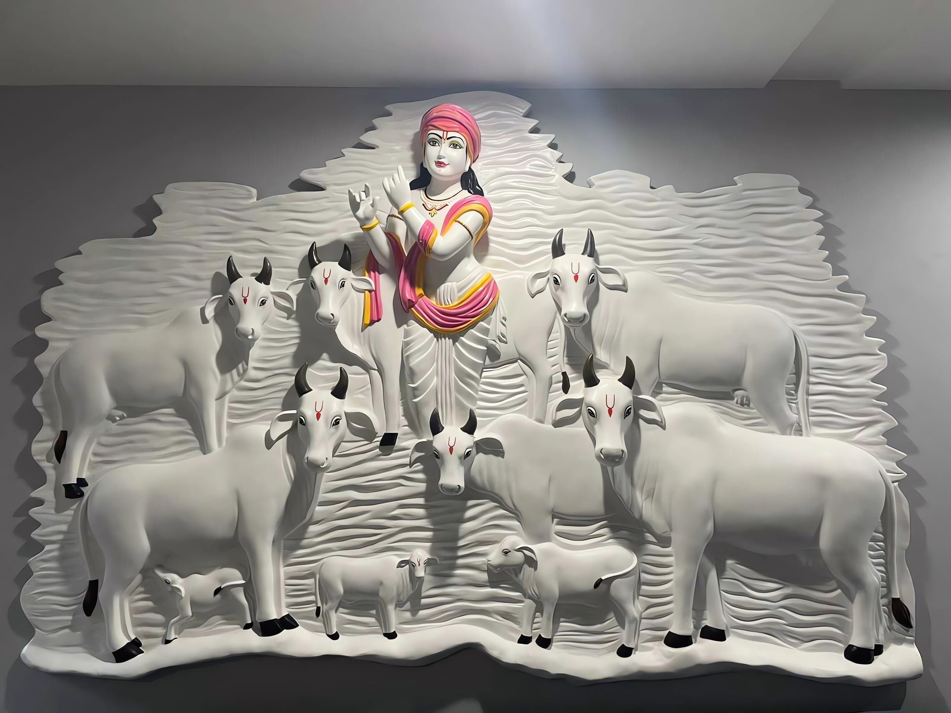 DA-47 Lord Krishna with Cows Wall Hanging Sculpture - 8x5ft – Dezin India