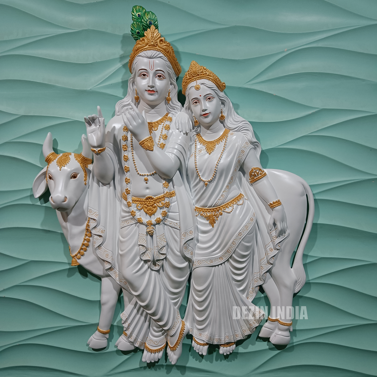DA-91 Shri Krishna, Radha & Cow Wall Sculpture 4x3ft – Dezin India