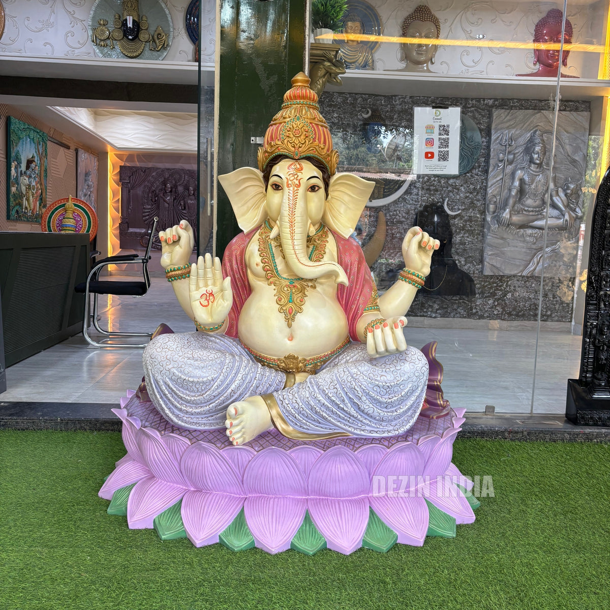 Lord Ganpati Bappa Sitting on Lotus Statue - 5ft | Divine Decor | Dezin ...
