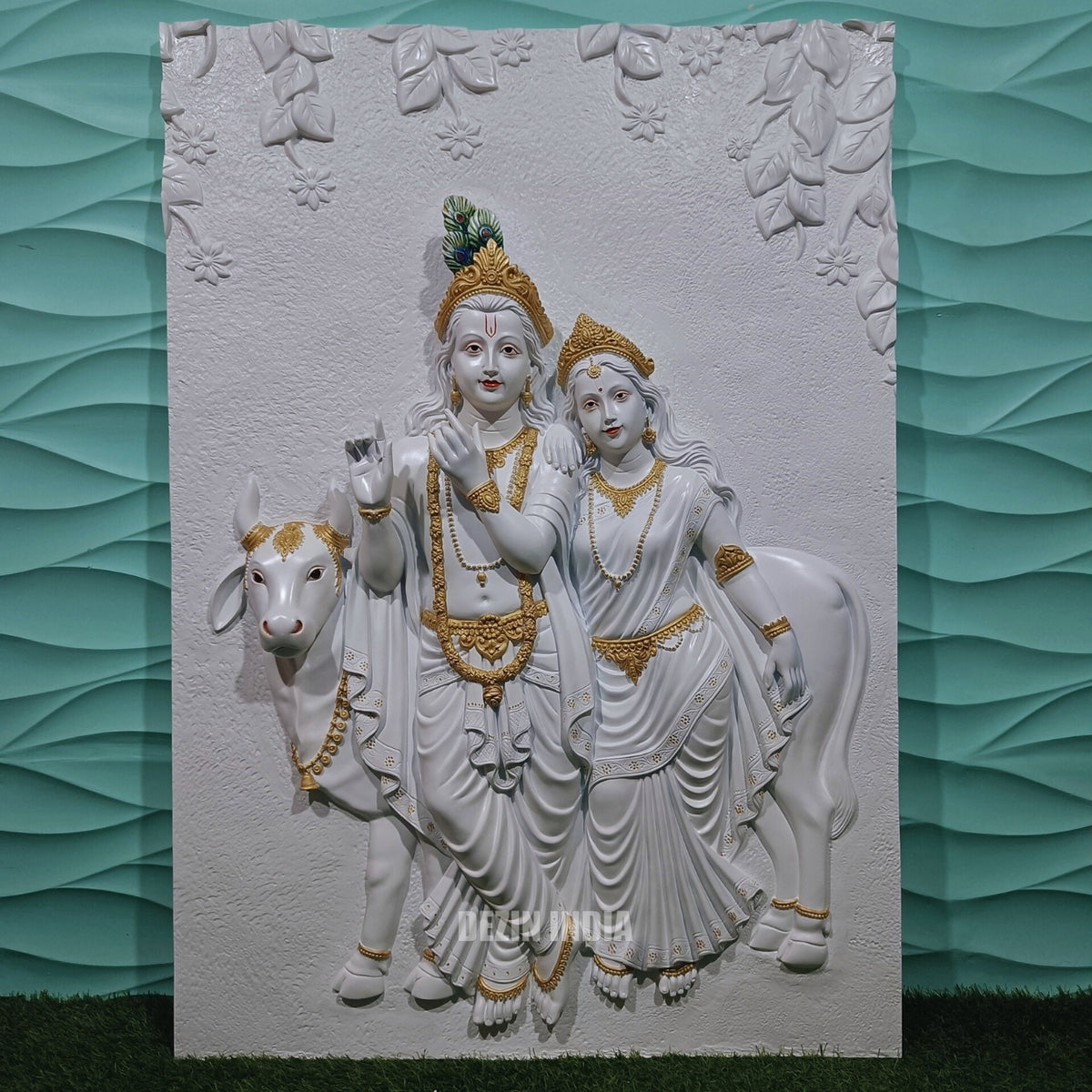 DA-91 Shri Krishna, Radha & Cow Wall Sculpture 5x3.5ft – Dezin India