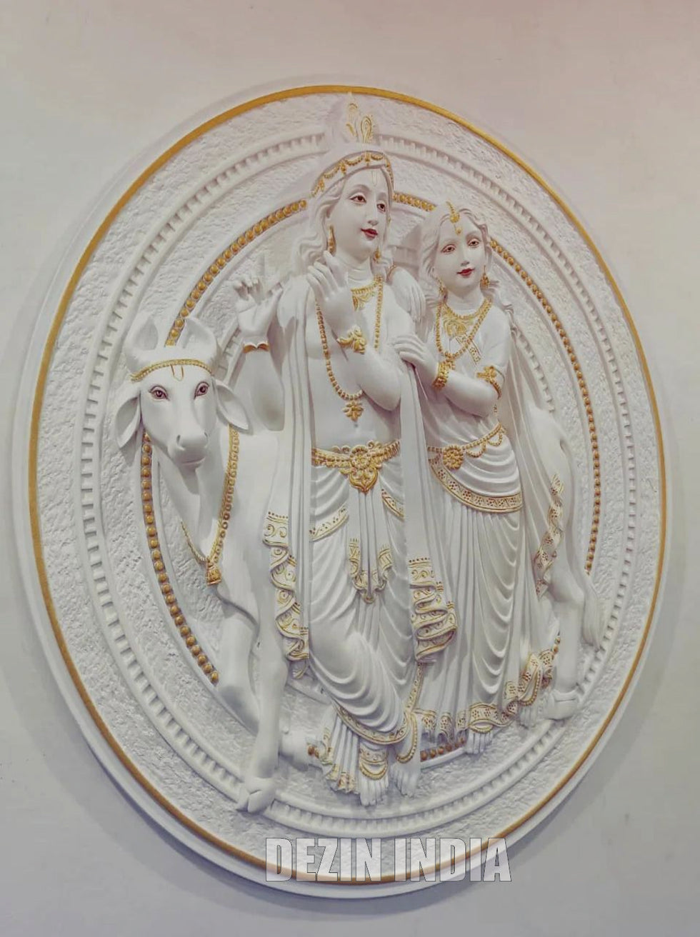 DA-65 Radha Krishna with Cow Wall Hanging Sculpture - 4ft Round – Dezin ...