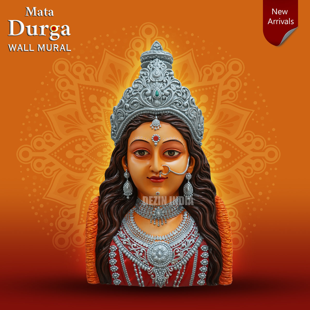 Mata Durga Wall Mural | Divine Handcrafted 2.5x1.5ft Wall Art for Temp ...