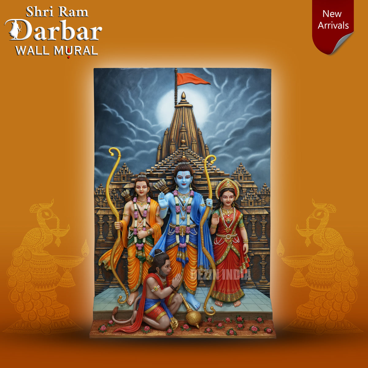 Shri Ram Darbar Wall Mural – 6x4 ft Ayodhya Temple – Dezin India