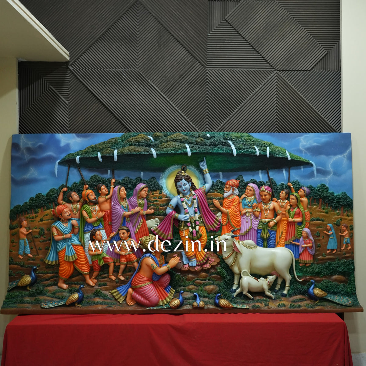 Govardhan Girdhari Krishna Relief Wall Mural - 8x4 ft Hand-Painted🎨 ...