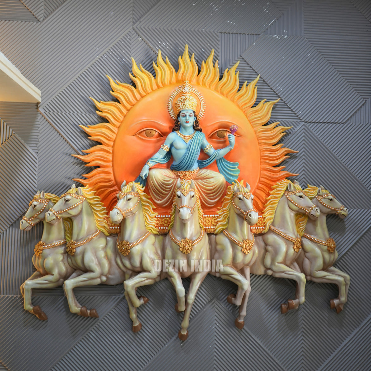 Lord Surya Narayana Wall Mural - 6x6ft | Divine Sun God with Seven Hor ...
