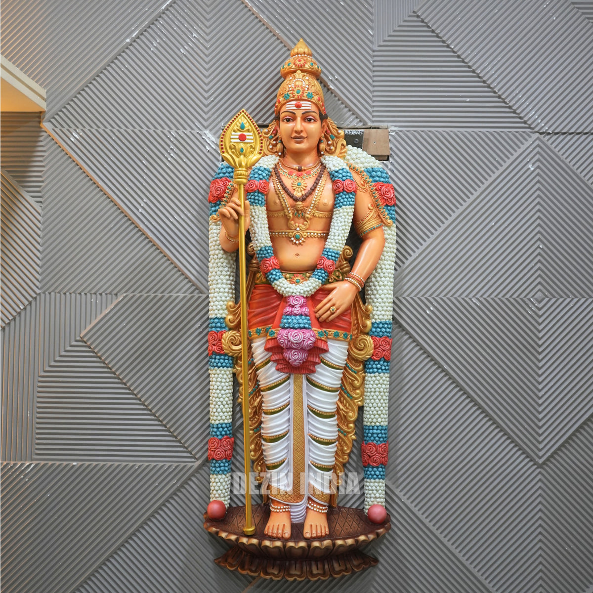 Lord Murugan Wall Mural 5x2ft | Kartikeya Sculpture for Temple & Home ...