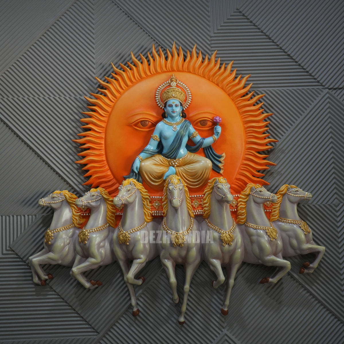 Lord Surya Narayana Wall Mural – 4x4ft | Divine Sun God with Seven Hor ...