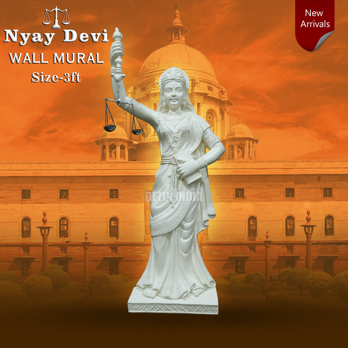 3.5ft Nyay Devi Wall Mural – Elegant Goddess of Justice 3D Mural ...